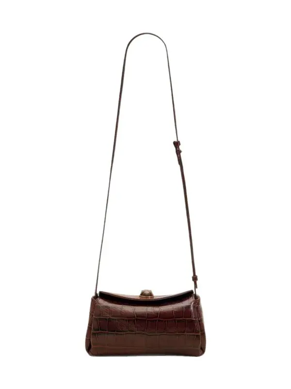 AMI Paris Mini Crocodile-embossed Leather Carrousel Bag - Brown