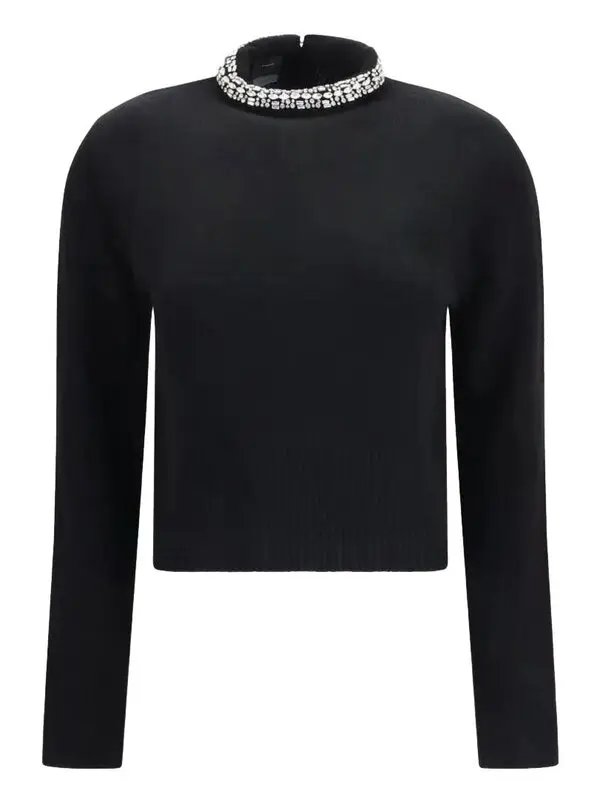 Pinko Berlino Crystal-embellished High Neck Sweater - Black