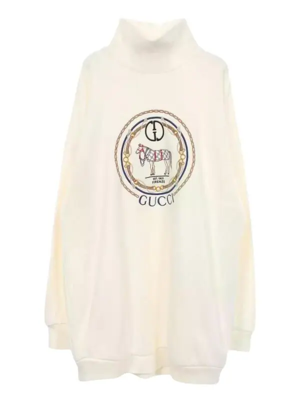 Gucci Cotton Logo Embroidered High Neck Sweatshirt - White