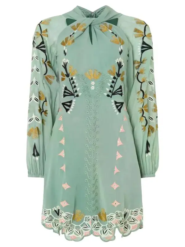 TEMPERLEY LONDON Embroidered Scalloped-edge Mini Dress - Green
