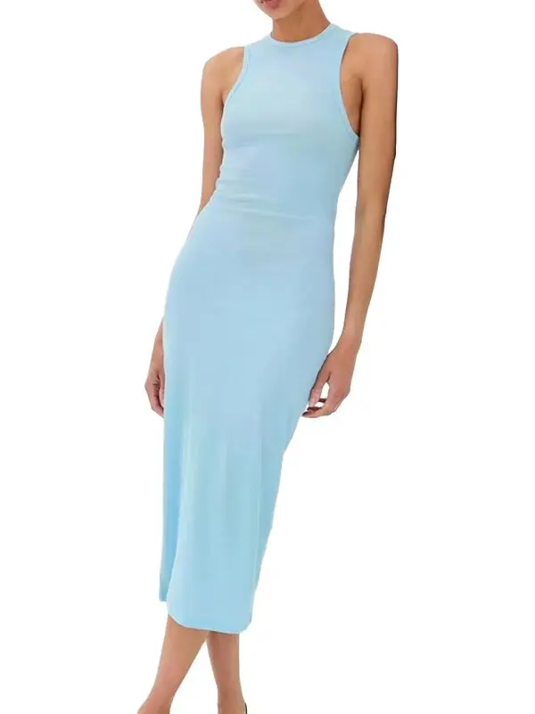 Wardrobe.NYC Ribbed Knit Sleeveless Dress - Blue