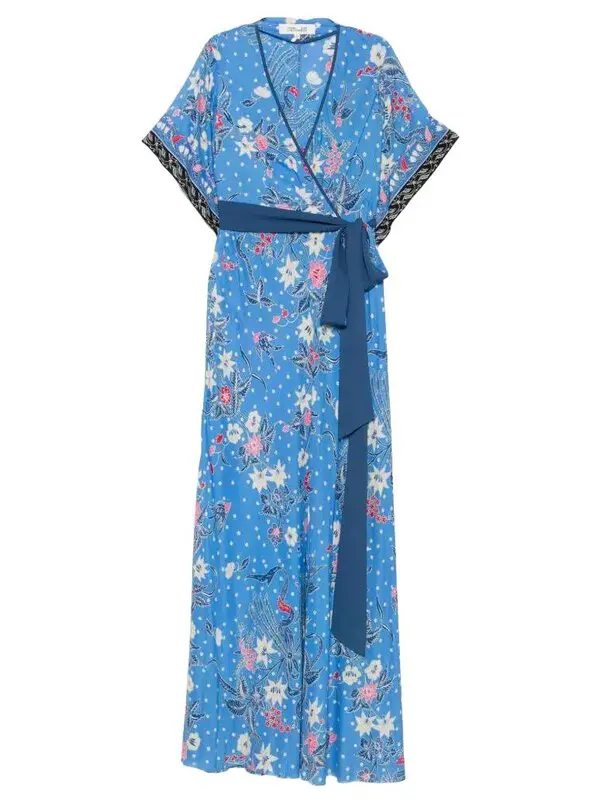Diane Von Furstenberg Floral Print Wrap Maxi Dress - Blue