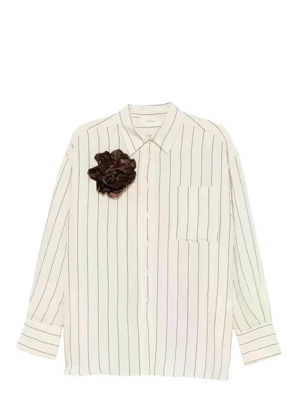 VICOLO Pinstripe Floral Appliqué Shirt - Neutrals