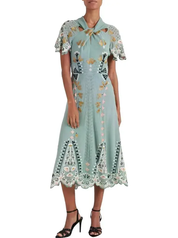 TEMPERLEY LONDON Embroidered Scalloped-edge Midi Dress - Green