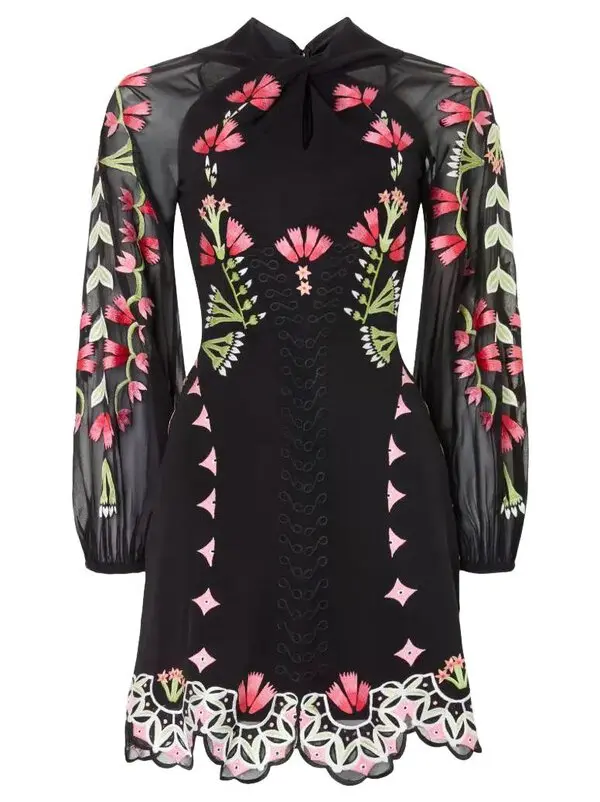 TEMPERLEY LONDON Rosalba Floral-embroidered Mini Dress - Black