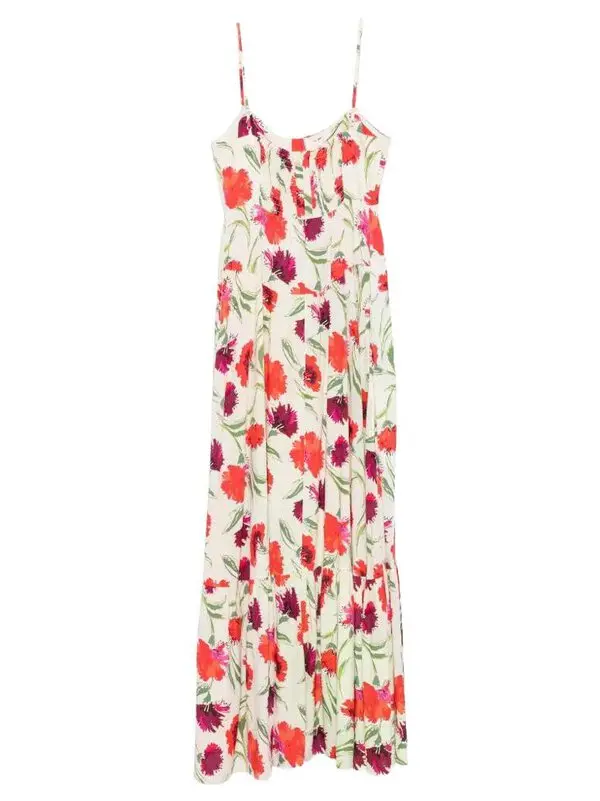 Diane Von Furstenberg Off-white Floral Print Tiered Maxi Dress - Neutrals