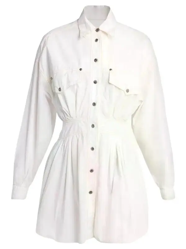 Versace Poplin Button-up Gathered-waist Mini Dress - White