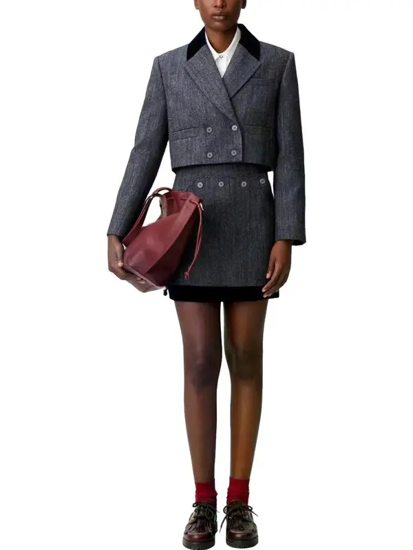Claudie Pierlot Cropped Herringbone Blazer - Grey