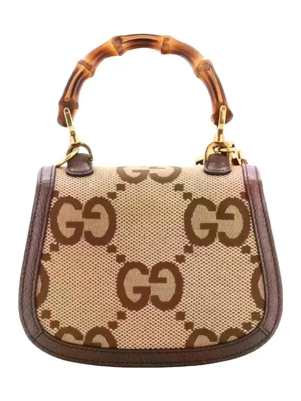 Gucci Bamboo 1947 Top Handle Bag Jumbo Gg Canvas Mini Crossbody Bag - Brown