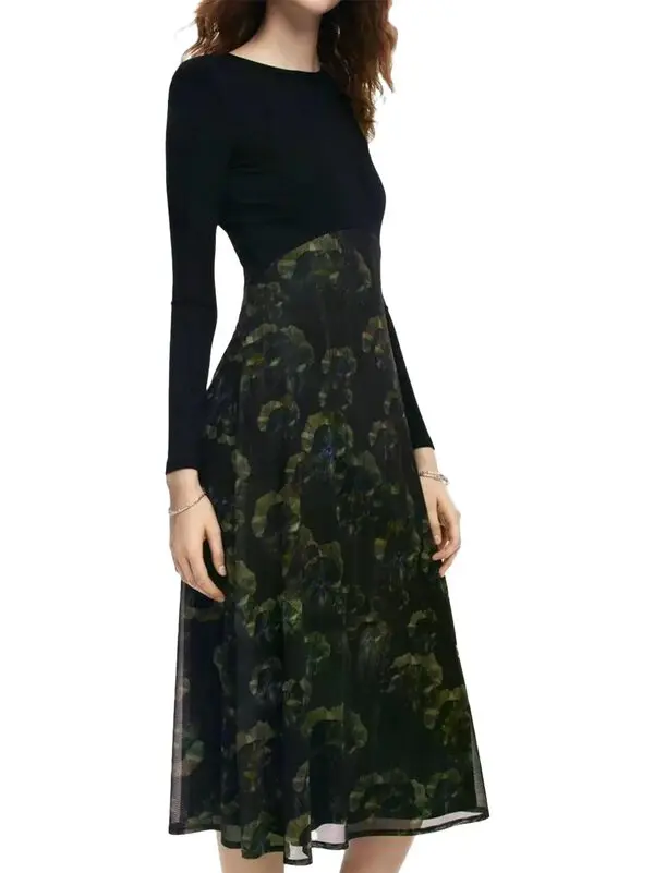 Desigual X M. Christian Lacroix Floral Print Ribbed Knit Midi Dress - Black