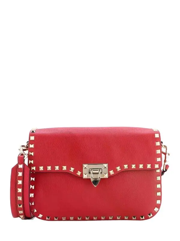 Valentino Garavani Rockstud Flip Lock Flap Leather Medium Crossbody Bag - Red