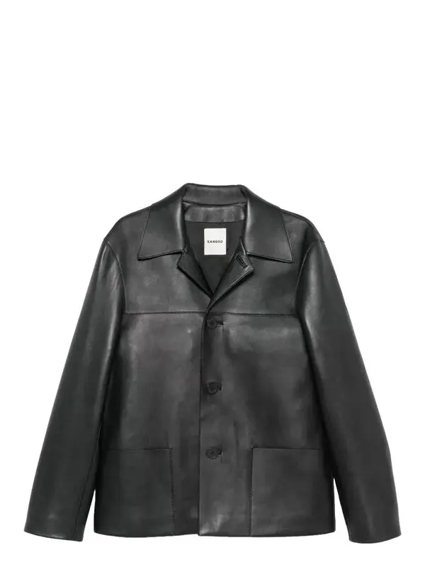 Sandro Button-up Leather Jacket - Black