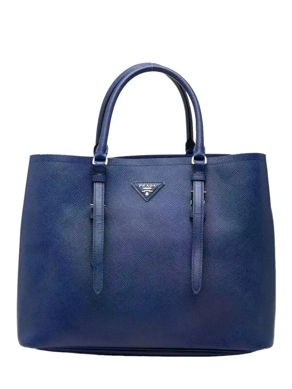 Prada Saffiano Leather Double Handle Satchel - Blue