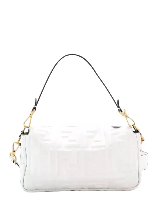 Fendi Baguette Nm Bag Zucca Embossed Leather Medium Crossbody Bag - White