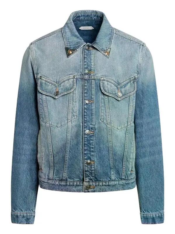 Versace Embellished-collar Denim Jacket - Blue