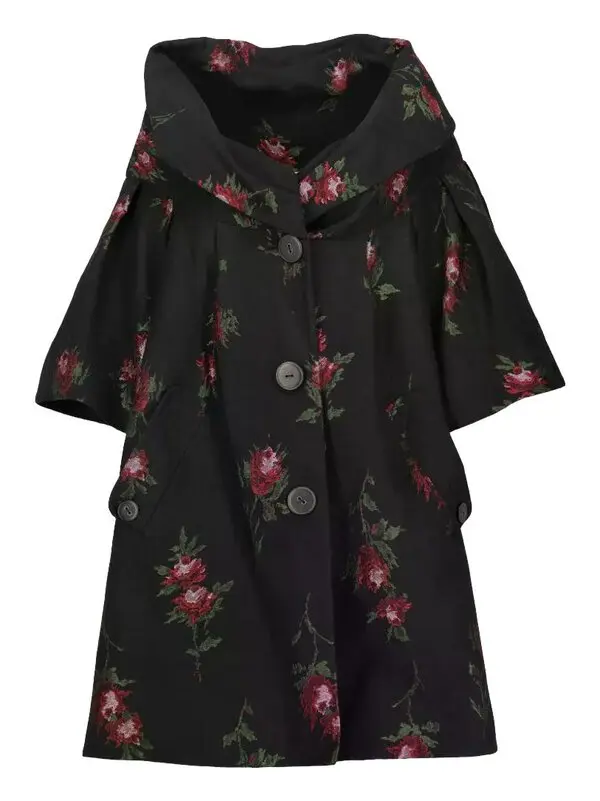 Kenzo Floral-print Shawl Collar Coat - Black