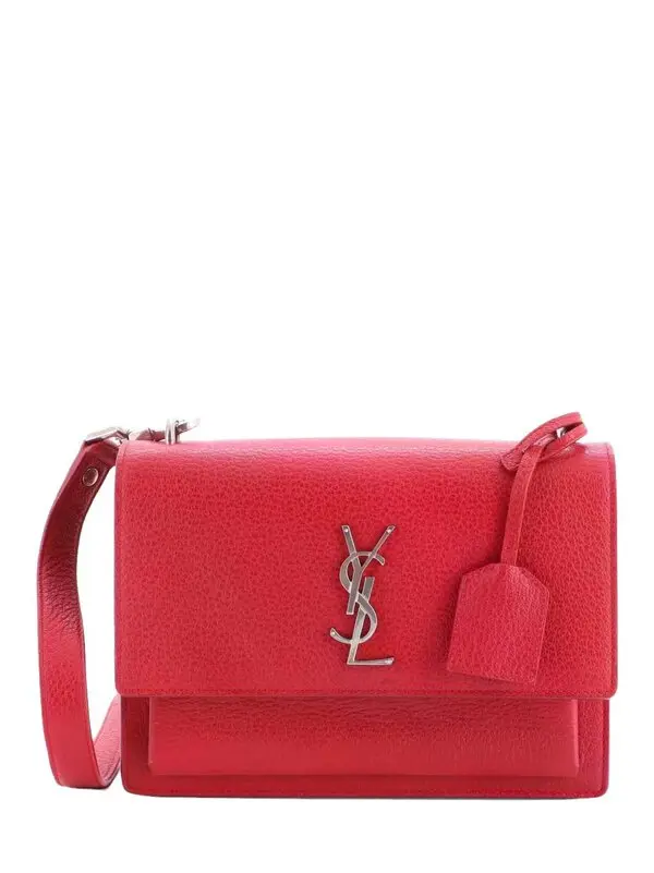 Saint Laurent Sunset Satchel Leather Medium Crossbody Bag - Red