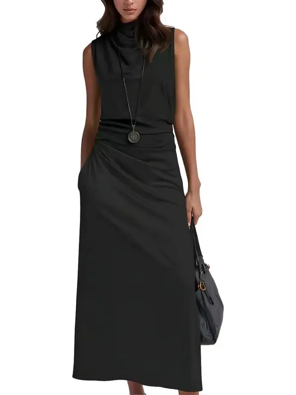 Pinko Ruched Cowl Neck Midi Dress - Black