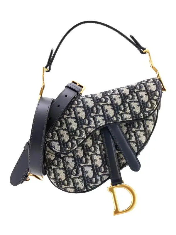 Dior Saddle Handbag With Strap Oblique Canvas Mini Shoulder Bag - Blue