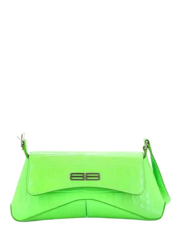 Balenciaga Street Crocodile Embossed Leather Medium Shoulder Bag - Green