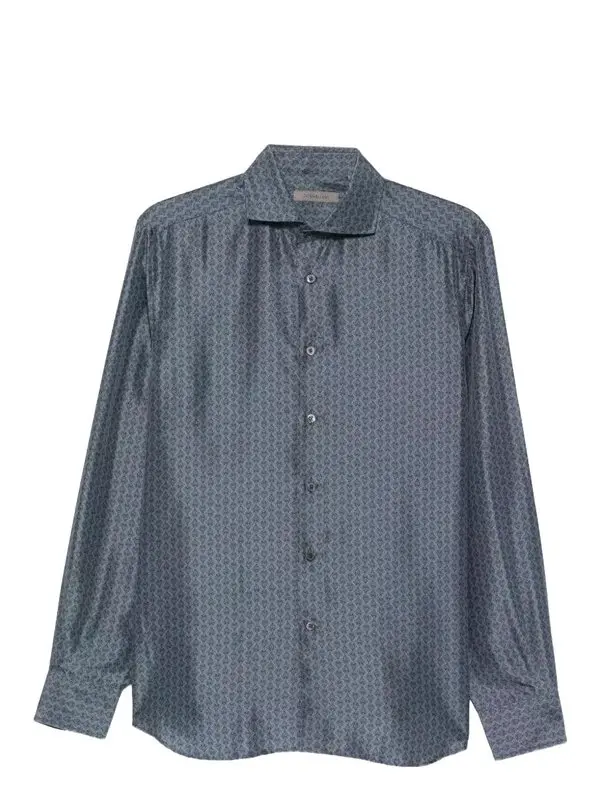 Corneliani Floral-print Long-sleeve Shirt - Blue