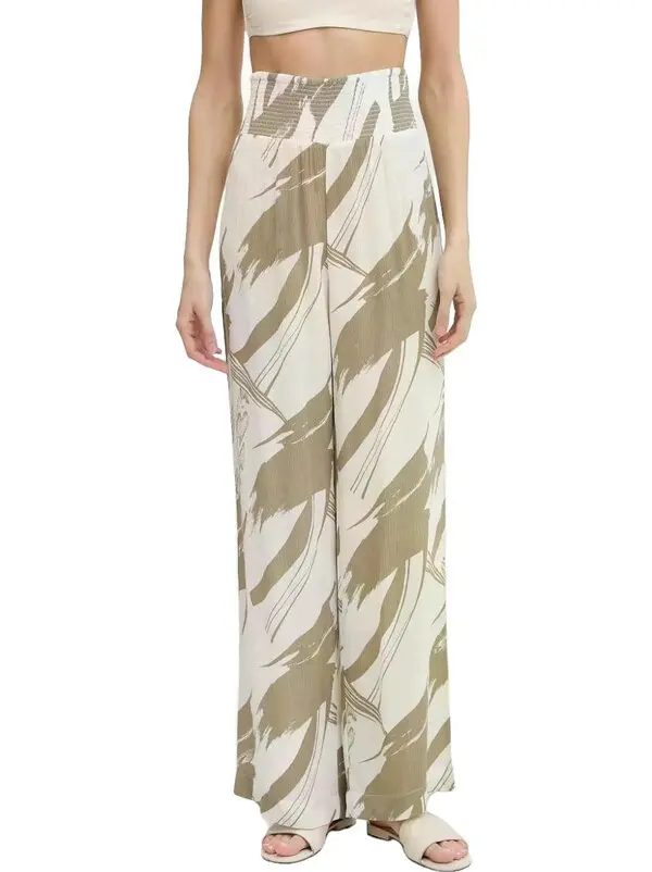 Dkny Abstract Print Smocked Waist Wide Leg Trousers - Neutrals