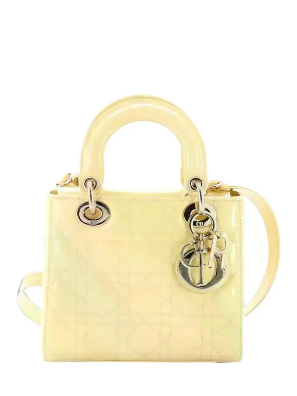 Dior Lady Bag Cannage Quilt Patent Small Satchel - Yellow