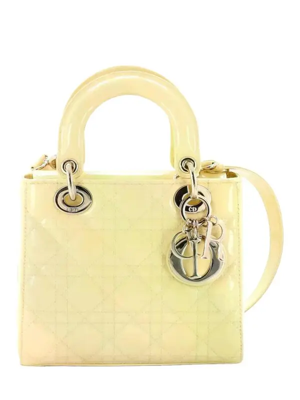 Dior Lady Bag Cannage Quilt Patent Small Satchel - Yellow