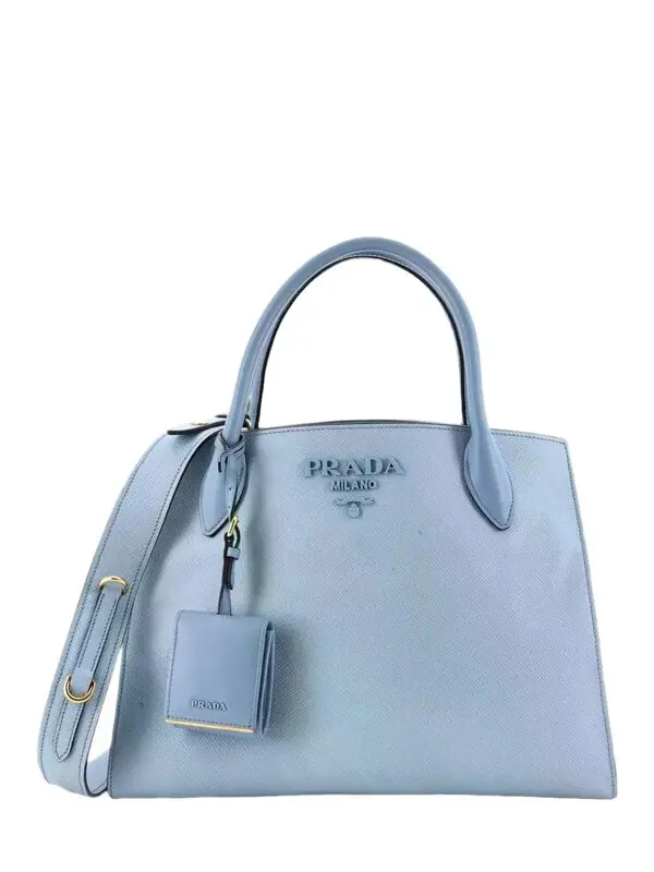 Prada Monochrome Saffiano With City Calf Medium Tote Bag - Blue