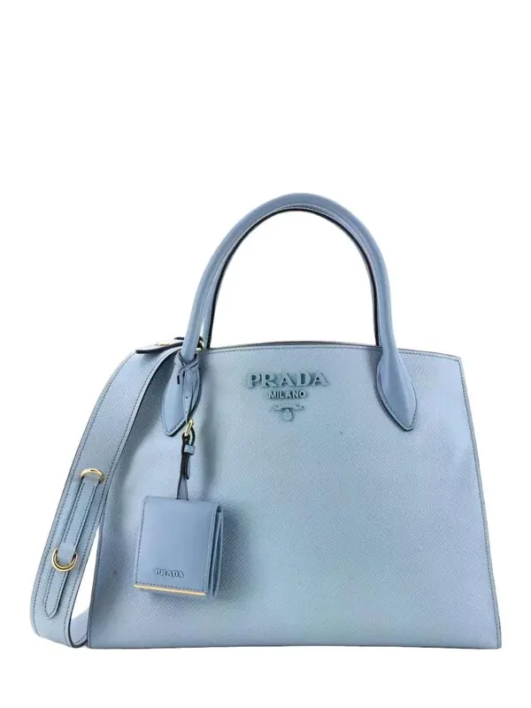 Prada Monochrome Saffiano With City Calf Medium Tote Bag - Blue