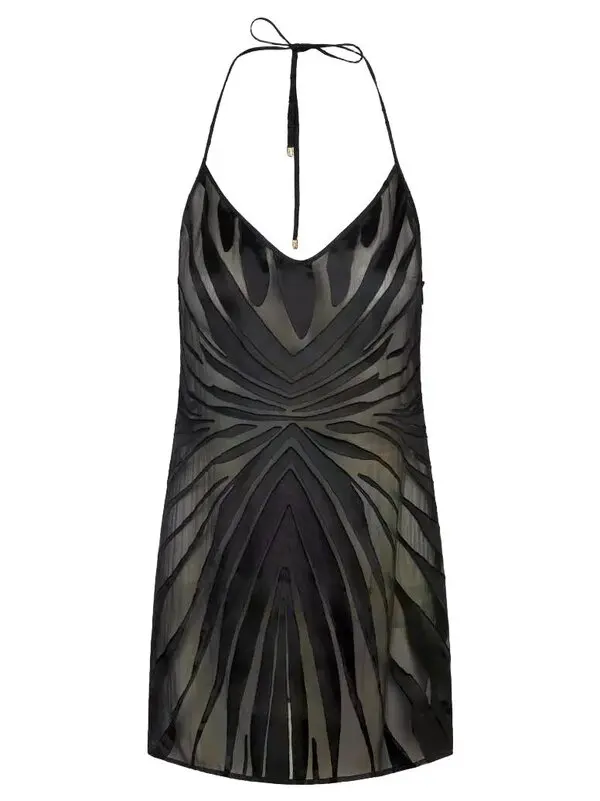 Roberto Cavalli Devoré Halterneck Mini Dress - Black