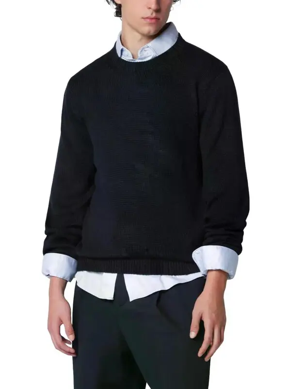 ROBERTO COLLINA Crew Neck Ribbed Knit Sweater - Blue