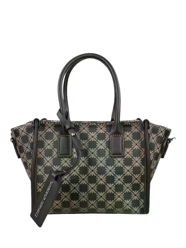 Emporio Armani Monogram Print Logo Tag Tote Bag - Brown