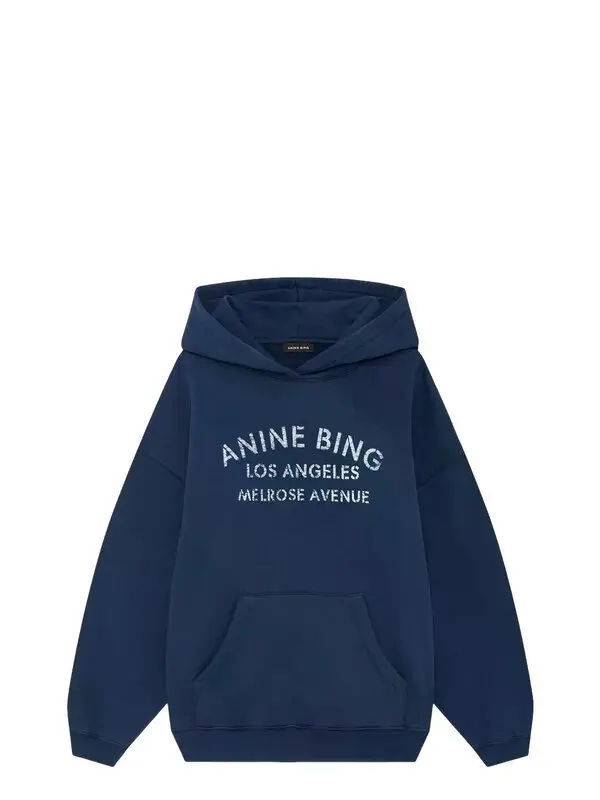 ANINE BING Harvey Logo Detail Hoodie - Blue