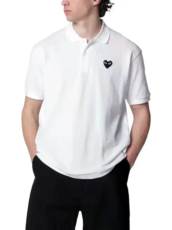Comme Des Garçons Logo Heart-patch Polo Shirt - White