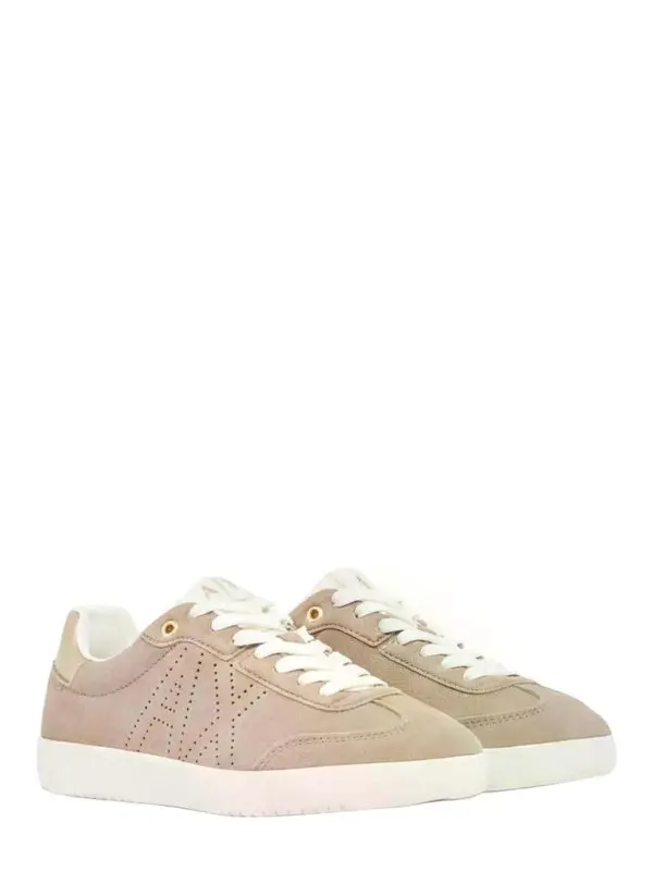 Armani Exchange Perforated Logo Leather Sneakers - Neutrals