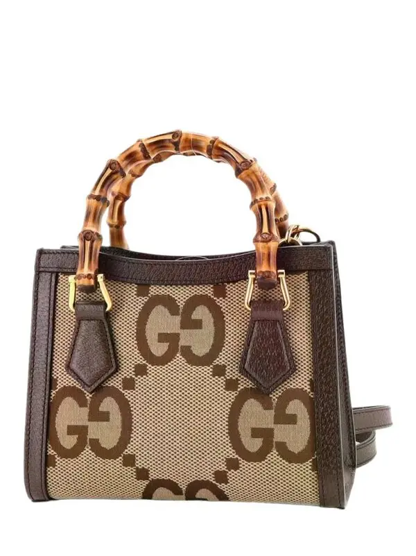 Gucci Diana Nm Bamboo Handle Tote Jumbo Gg Canvas Mini Shoulder Bag - Brown