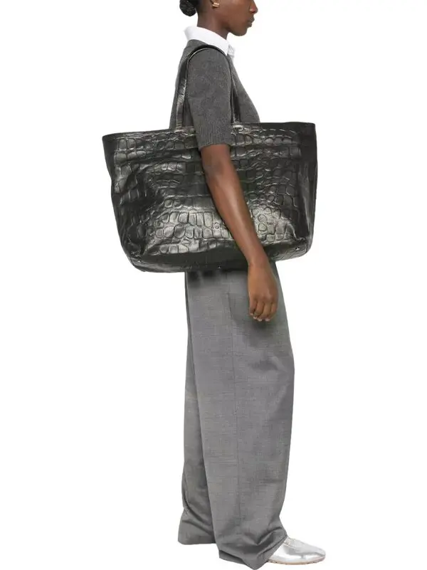 AUTENTICA 504 Croc-effect Leather Tote Bag - Black