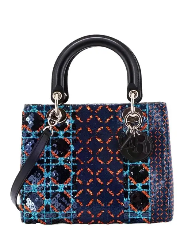 Dior Lady Sequin Jacquard Medium Satchel Bag - Black
