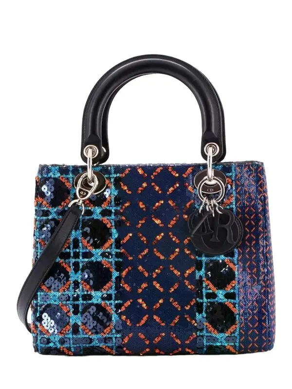 Dior Lady Sequin Jacquard Medium Satchel Bag - Black