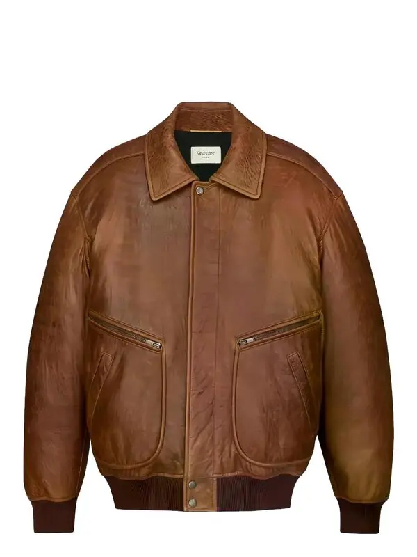 Saint Laurent Leather Bomber Jacket - Brown