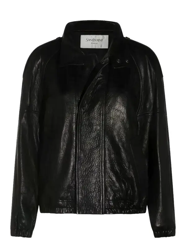 Saint Laurent Crinkled Leather Jacket - Black