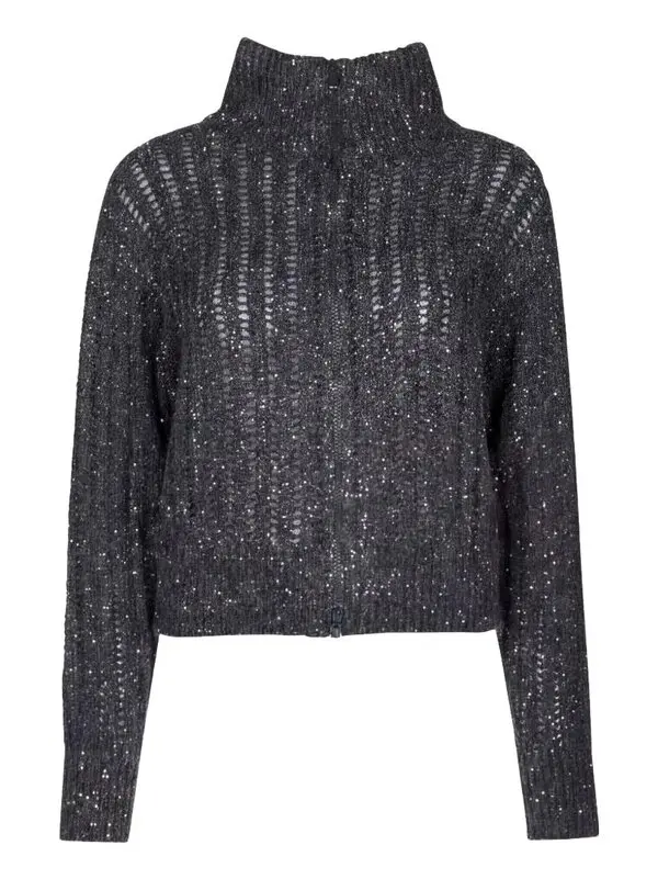 Brunello Cucinelli Open-knit Sequin Embellished Cardigan - Grey