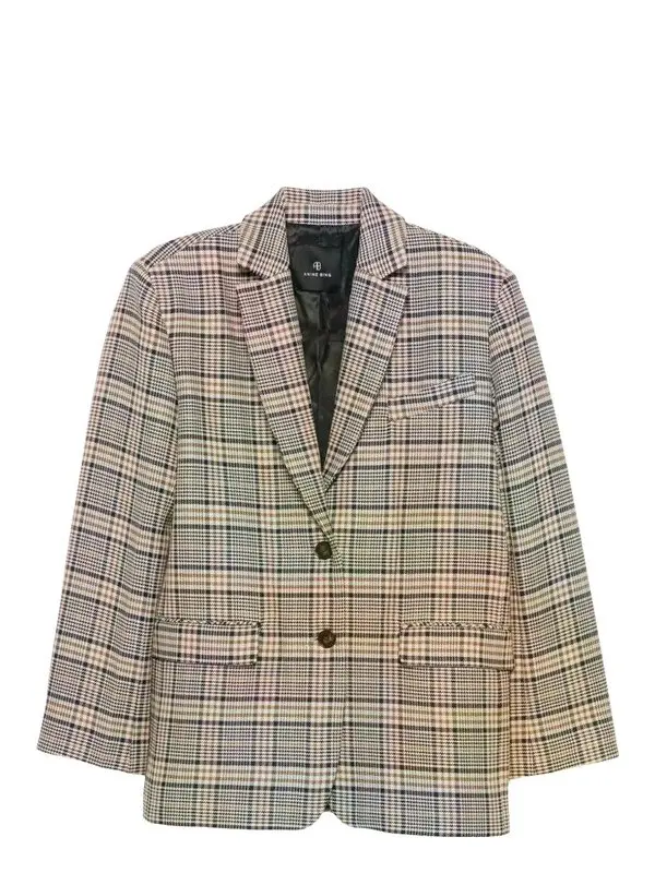 ANINE BING Quinn Check-pattern Single-breasted Blazer - Neutrals
