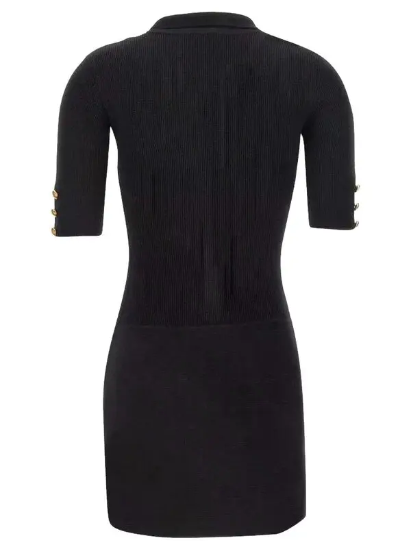 Elisabetta Franchi Ribbed Knit Tie-neck Dress With Button Details - Black