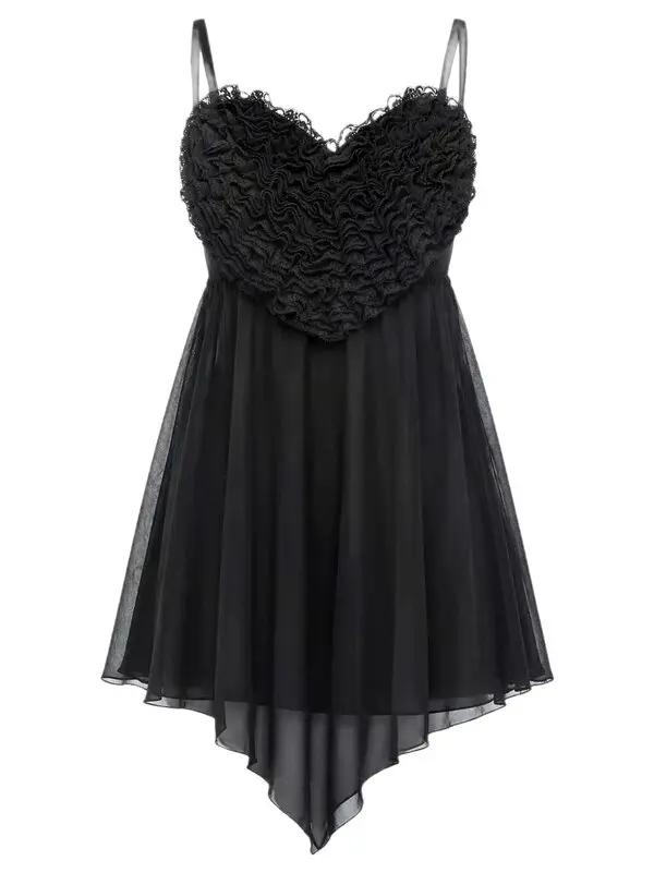 Dsquared2 Silk Ruffled Sweetheart Neck Mini Dress - Black