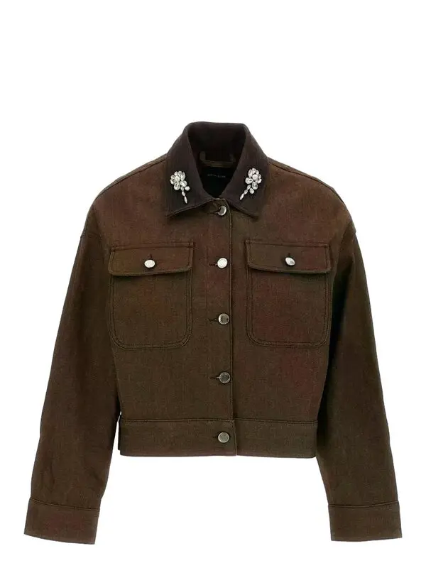 Simone Rocha Embellished Cropped Denim Jacket - Brown