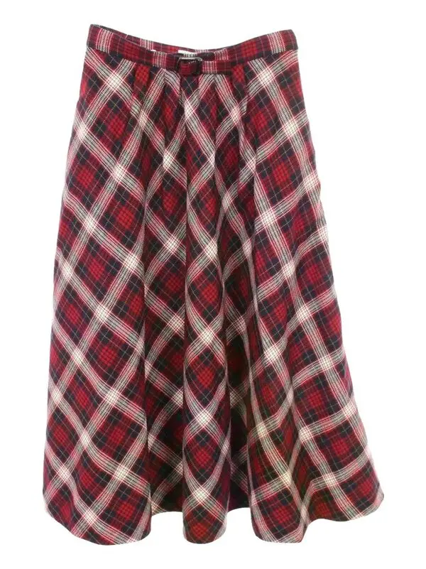 Dior Check 'n' Plaid Wool Skirt - Red