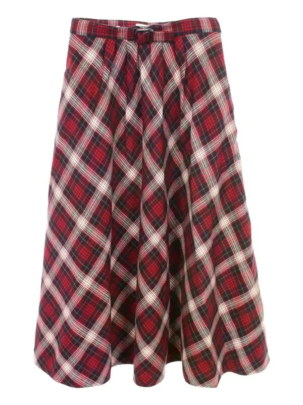 Dior Check 'n' Plaid Wool Skirt - Red