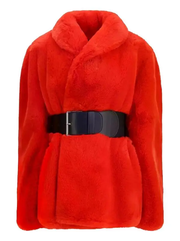 Balenciaga Belted Faux Fur Jacket - Red